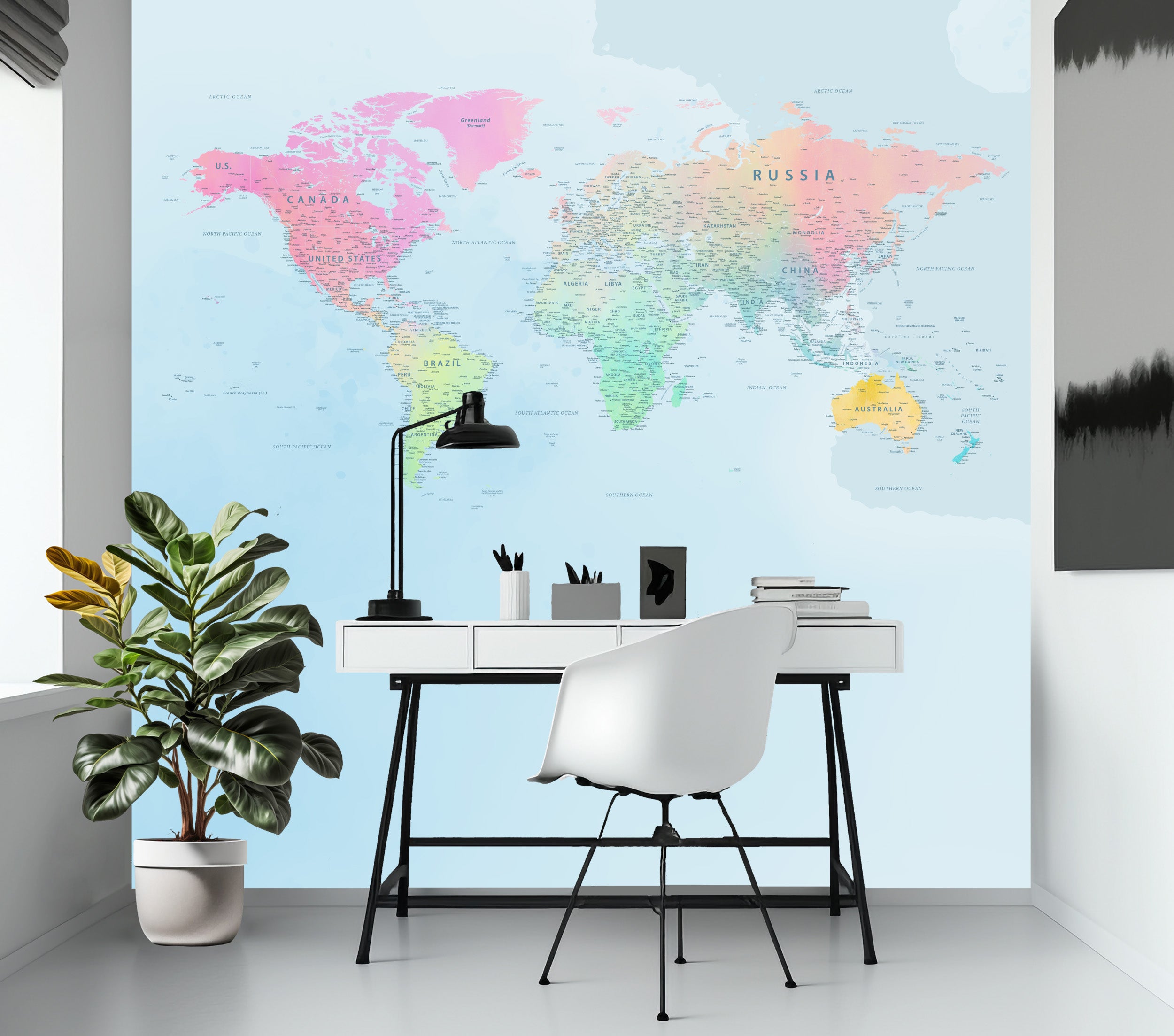 Watercolour World Map - Full Wall Mural – Pro Art - Factory Direct